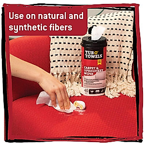 Tub O' Towels Carpet, Rug, and Upholstery Cleaning Wipes - Extra Strength Stain Remover, Odor-Fighting Power, Safe on Natural & Synthetic Fibers, 40-7” x 8” Wipes Per Tub, 1-Pack, Light Citrus Scent