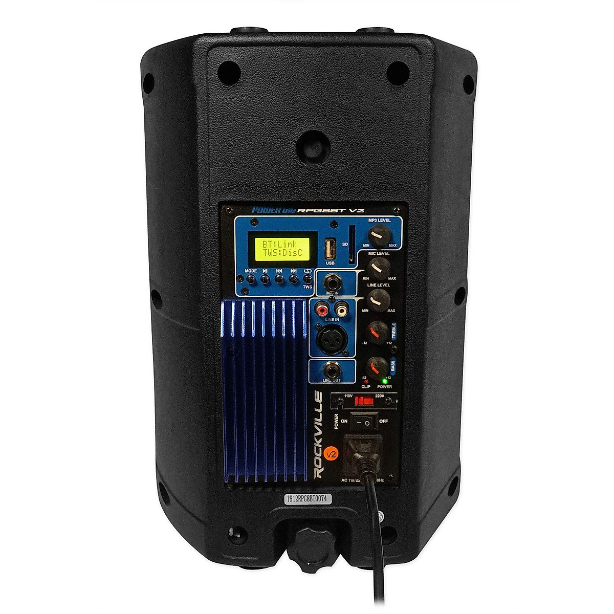 Rockville RPG8BT V2 8" Powered 400W DJ PA Speaker Bluetooth/Wireless/Remote/EQ, Black