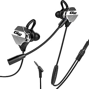 LancaTune Gaming Earbuds with mic in-Ear Gaming Headset with 3.5mm Jack Dual Microphones Design Noise Cancelling for Mobile Gaming, Nintendo Switch, Xbox One, PS4, PS4 Pro, Laptop, PC- Black/Silver
