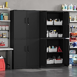 Yizosh Metal Storage Locking Cabinet with 4 Doors and 2 Adjustable Shelves,71" Lockable Garage Tall Steel Cabinet,for Home Office,Living Room,Pantry,Gym,Commercial Storage (Black)