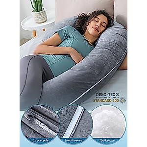 INSEN Pregnancy Pillows, C Shaped Pillows for Sleeping Support, Maternity Body Pillow Pregnant Women with Removable Velvet Cover, Gray, 58 Inch