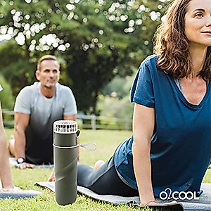 O2COOL Breezy Sip Water Bottle With Removeable Handheld Battery Powered Fan (Olive)