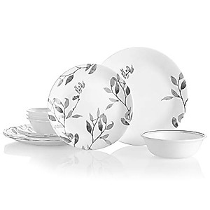 Corelle Boutique Misty Leaves 12-Piece Dinnerware Set, Service for 4