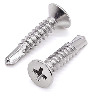 Glvaner 60pcs #10 x 3/4" Phillips Flat Head Self Drilling Screws, Stainless Steel 410, Flat Head Self Quick Self Tapping Screws for Sheet Metal Wood Plastic, Without Pre-drilled Holes