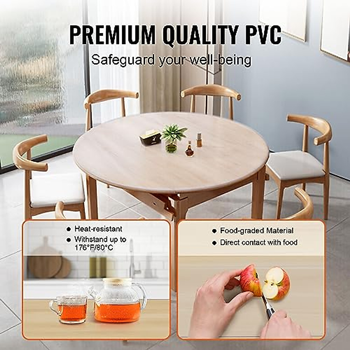 VEVOR Clear Table Cover Protector, 42 inch/1068 mm Round Table Cover, 1.5 mm Thick PVC Plastic Tablecloth, Waterproof Desktop Protector for Writing Desk, Coffee Table, Dining Room Table