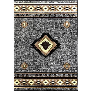 Tuckhome Southwestern Tribal Living Room Bedroom Dining Room Aztec Area Rug - Native American Indian Indie Carpet - Brown, Gray, Black, Beige, Tan - 6'7" x 9'6"