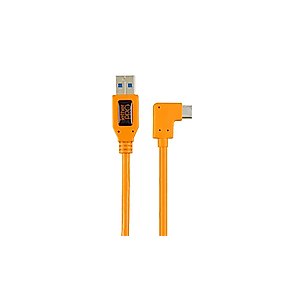 TetherPro USB 3.0 to USB-C Right Angle Adapter Cable | for Fast Transfer and Connection Between Camera and Computer | High Visibility Orange | 20 inches (50 cm) | Tether Tools