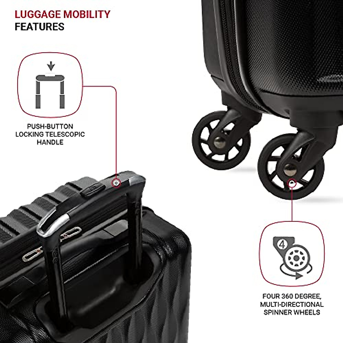SwissGear 8018 Hardside Expandable Luggage with Spinner Wheels, Black, Carry-On 20-Inch