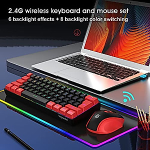 Snpurdiri 2.4G Wireless Gaming Keyboard and Mouse Combo, Include Mini 60% Merchanical Feel Keyboard, Ergonomic Vertical Feel Small Wireless Mouse(Red and Black)