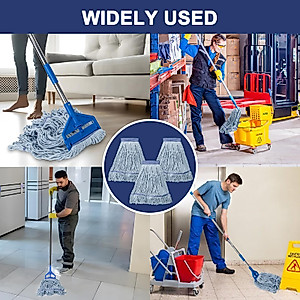 KeFanta 3 Pack Heavy Duty Commercial Mop Head Replacement,Looped End String Cotton Mop Heads,Industrial Wet Mop Refill for Floor Cleaning(Blue)