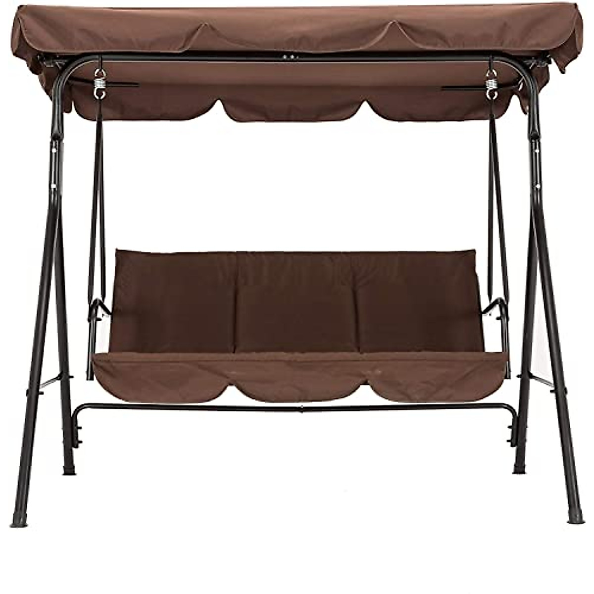 Patio Swing Chair, Outdoor Swing Pools Patio Swings with Canopy Hammock Bench Steel 3-Person Seat with Canopy Leisure Swing Chairs Suitable for Picnic Camping Garden Party Use（Coffee）