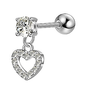 OUFER 16G 316L Stainless Steel Cartilage Earring Stud Heart Shape Dangle Helix Earrings Body Ear Piercing