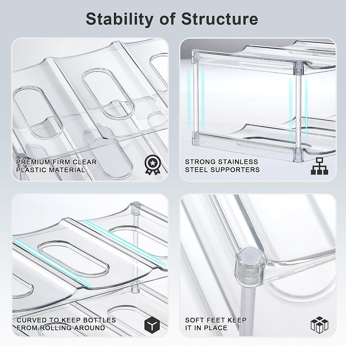 3 Tier Stackable Water Bottle Organizer Holder for Cabinet - for Stanley 40 oz & Others' Large Cup, Tumbler Organization - Clear Wine Rack, Home Kitchen Countertop Fridge Pantry Shelf Storage, Hold 12