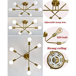 Mid Century Ceiling Light Fixture,Adjustable 6-Light Sputnik Chandelier,Semi-Flush Mount Pendant Lighting,Industrial Vintage Lighting Fixtures Plating Finish for Kitchen Dining Room Bedroom Foyer