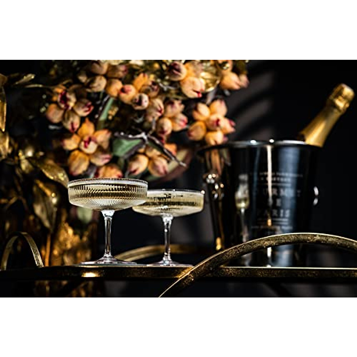 Vintage Art Deco Coupe Glasses | Set of 4 | 7 oz Classic Cocktail Glassware for Champagne, Martini, Manhattan, Cosmopolitan, Sidecar, Daiquiri | Crystal Speakeasy Style Saucer Goblets with Stems