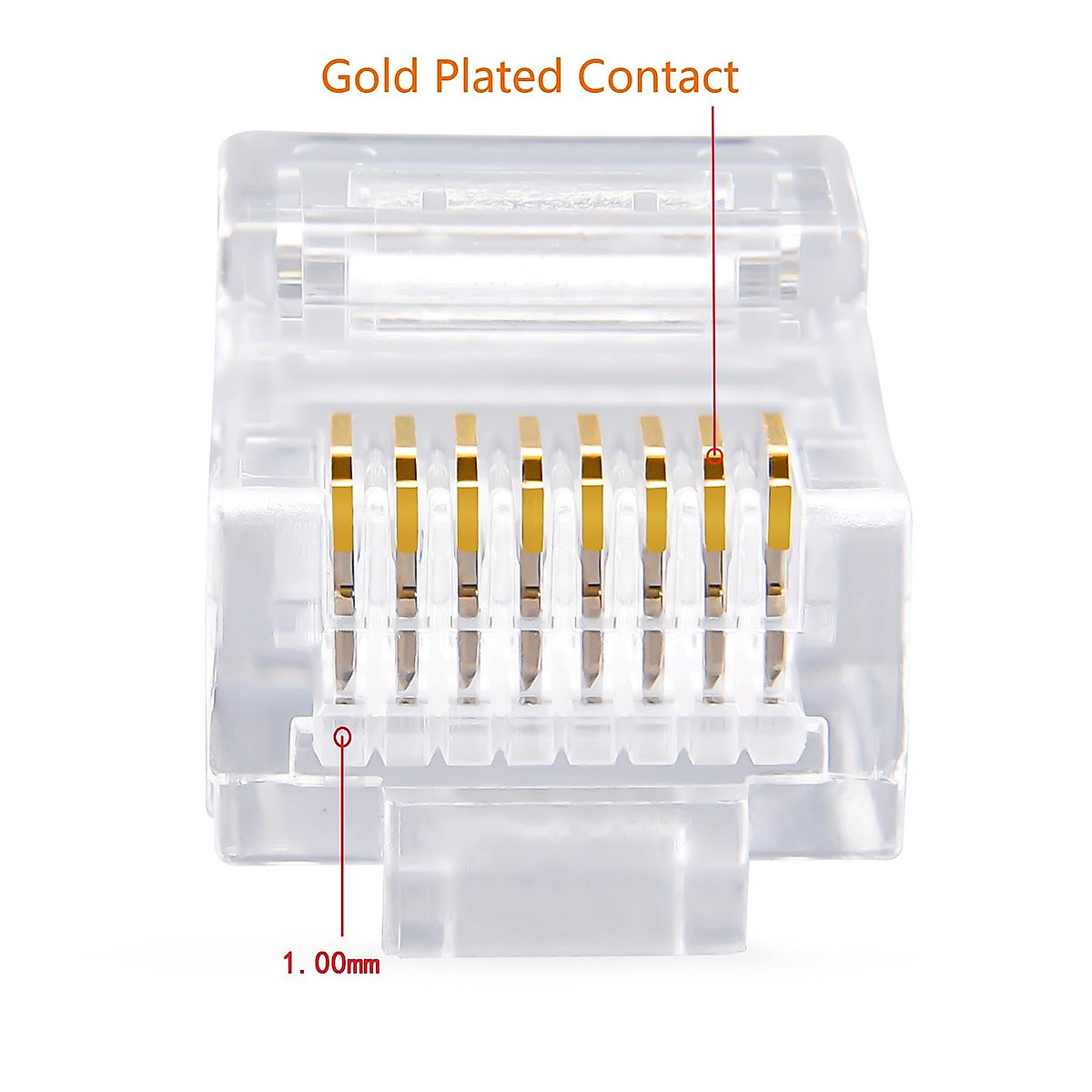 W-NECTOUN Cat5e RJ45 Connectors,100-PACK Cat5 Ends/Cat 5 Connector/Cat 5e RJ45 Modular Plugs(3-Prong Gold Plated 15μ),UTP Network Plug for Solid Strand Cable