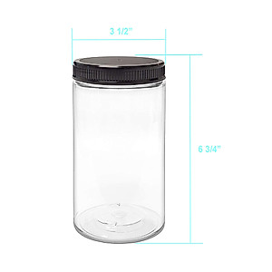 ljdeals 32 oz Clear Plastic Jars with Lids, Storage Containers, Wide Mouth PET Mason Jars, Pack of 6, BPA Free, Food Safe, Made in USA