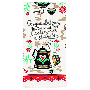 Blue Q Funny Dish Towel, Congratulations - You Turned My Kitchen Into a Shithole. Screen-Printed in Rich, Vibrant Colors, 100% Cotton, 28" h x 21" w