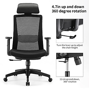 SIHOO Ergonomic Home Office Chair, Swivel Desk Chair with Adjustable Lumbar Support and Armrests, Breathable Mesh High Back Executive Chair (Black)