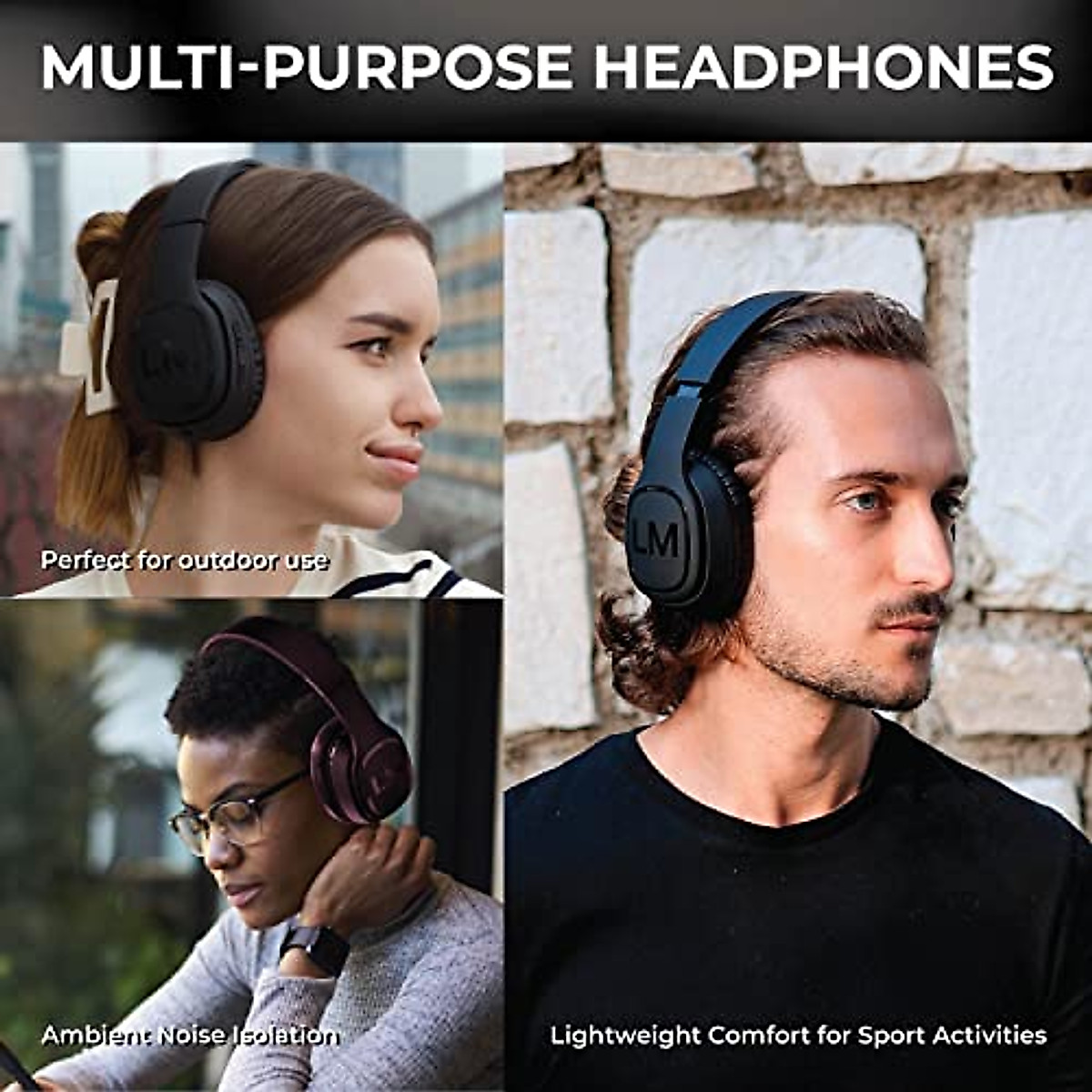 Bluetooth Wireless Headphones Over-Ear, Louise&Mann Bluetooth Headphones Foldable, Wired & Wireless Headset with Built-in Mic, Huge Playtime, Soft Foam Earmuffs and Carry Case for Cell Phones, PC, TV