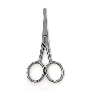 Solingen Nose & Ear Scissors - Stainless Steel Rounded Tip Scissors for Eyebrow, Nose Hair, Mustache and Beard - Made in Solingen & Germany by GÖSOL | Packed with Full Grain Leather Case