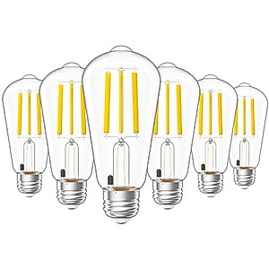 Sunco 6 Pack Dusk to Dawn Indoor Residential Vintage LED Edison Bulbs 75W Equivalent 7W, 850 Lumens Non-Dimmable ST58 Filament, 3000K Warm White, E26 Medium Base 120V Clear Glass Light Bulbs