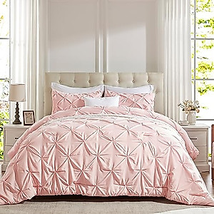 NexHome Twin Comforter Set Pintuck Pink Comforter Set Soft Pinch Pleat Microfiber Lightweight Down Alternative All Season 2 Pieces Bedding Comforters & Sets（1 Comforter 1 Pillow sham）