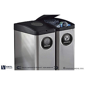 Recycle and Trash Logo Magnetic Sticker - Elegant Metal Look for Trash Cans, Containers - Flexible Rubber Material (Silver, XSmall)