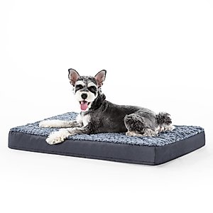 JOEJOY Orthopedic Dog Bed for Medium Small Dogs, Egg-Crate Foam Dog Bed with Removable Waterproof Cover, Soft Rose Plush Pet Bed Mat with Non-Slip Bottom, Machine Washable (30"x20"x3")