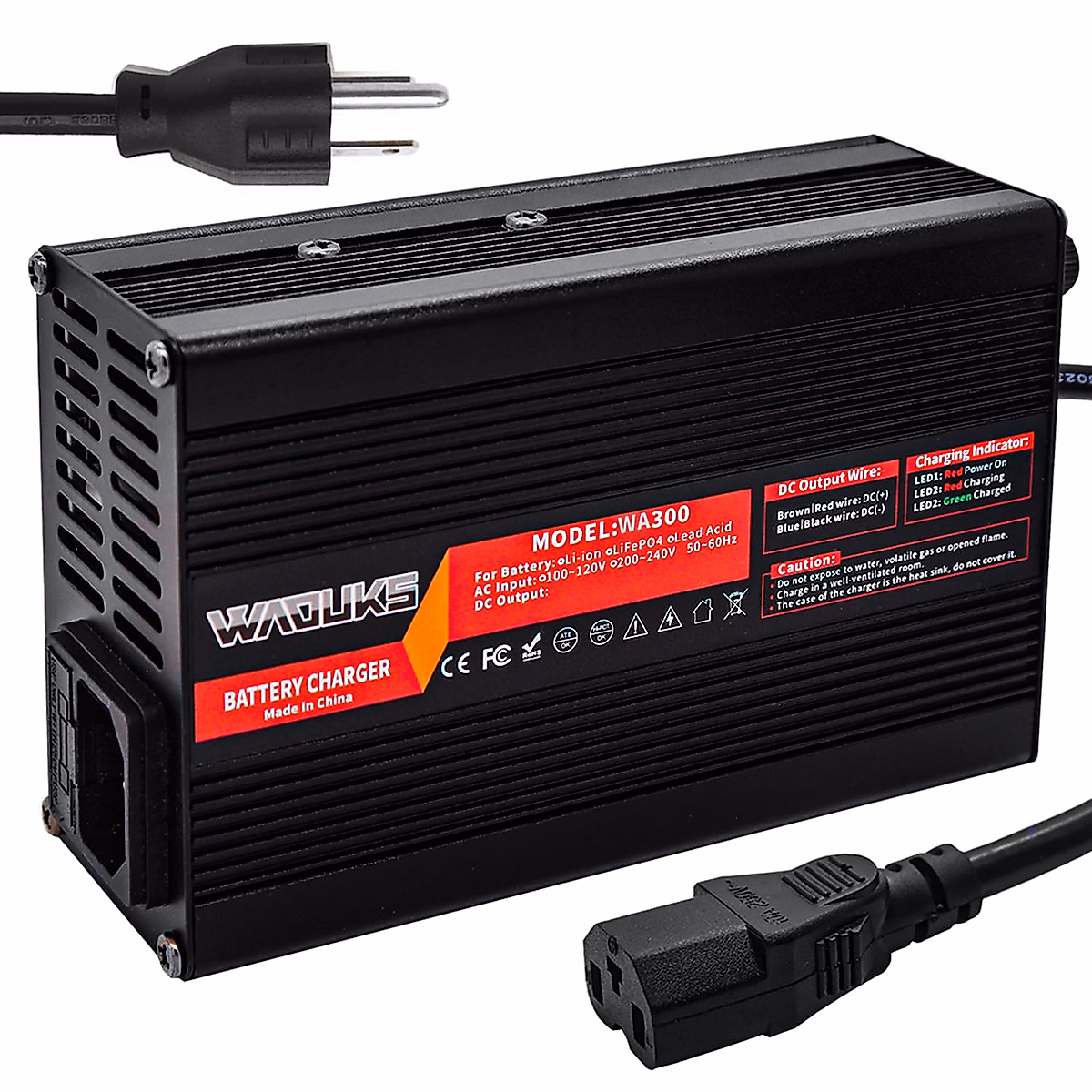 WAOUKS 84V 3A Charger 84V Li-ion Battery Charger DC C13 Connector Used for 20S 72V 74V Lithium Battery Battery Black Aluminum Case with Cooling Fan