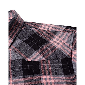 Alimens & Gentle Womens Plaid Flannel Shirts Long Sleeve Roll Up Casual Button Down Shirt Pink Grey