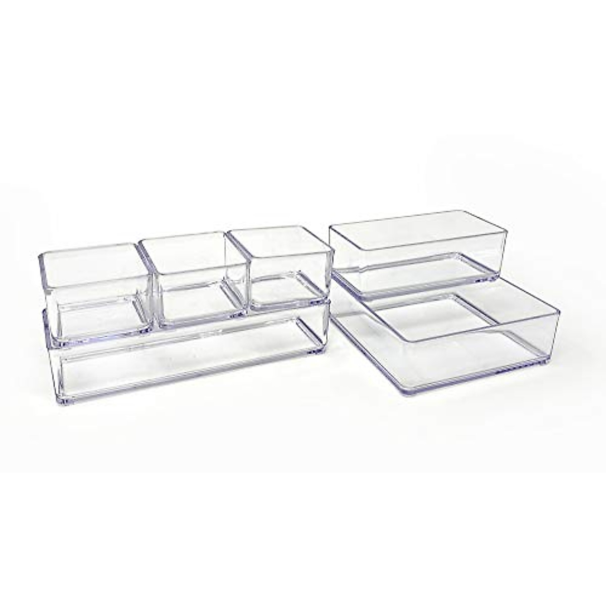 Isaac Jacobs 6-Tray Clear Acrylic Organizer Set, (Six Individual Trays), Multi-Purpose, Stackable Storage Solution for Makeup, Crafts, Desk, School, Office Supplies & More, for Bathroom, Kitchen