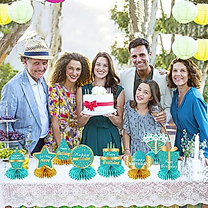 Teal and Gold Birthday Decorations Honeycomb Centerpiece for Women Girls, 8Pcs Breakfast Blue Gold Happy Birthday Table Centerpiece Party Supplies, 16th 21st 30th 40th 50th Birthday Table Topper Decor