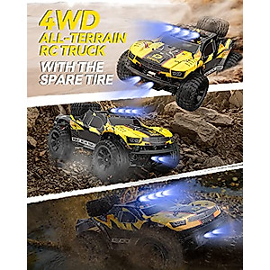 DEERC 9201E 1:10 Large Remote Control Truck with Lights, Fast Short Course RC Car, 48 km/h 4x4 Off-Road Hobby Grade Toy Monster Crawler Electric Vehicle with 2 Rechargeable Batteries for Adult Kid Boy