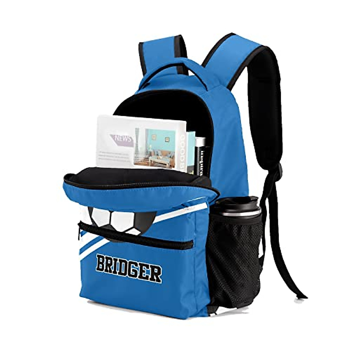 Liveweike Custom Kids Backpack,Soccer Ball Sports Royal Blue Personalized Kid's School Bookbags Bag for Gift Boys Girl Children