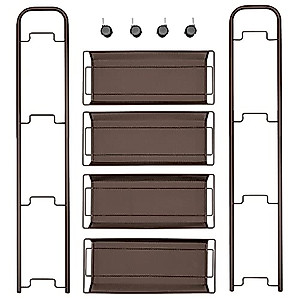 mDesign Slim Steel Metal Rolling Utility Cart Storage Organizer Trolley with 4 Basket Shelves for Laundry Room, Kitchen, Bathroom Organization - Narrow Holder for Detergent - Biro Collection, Bronze