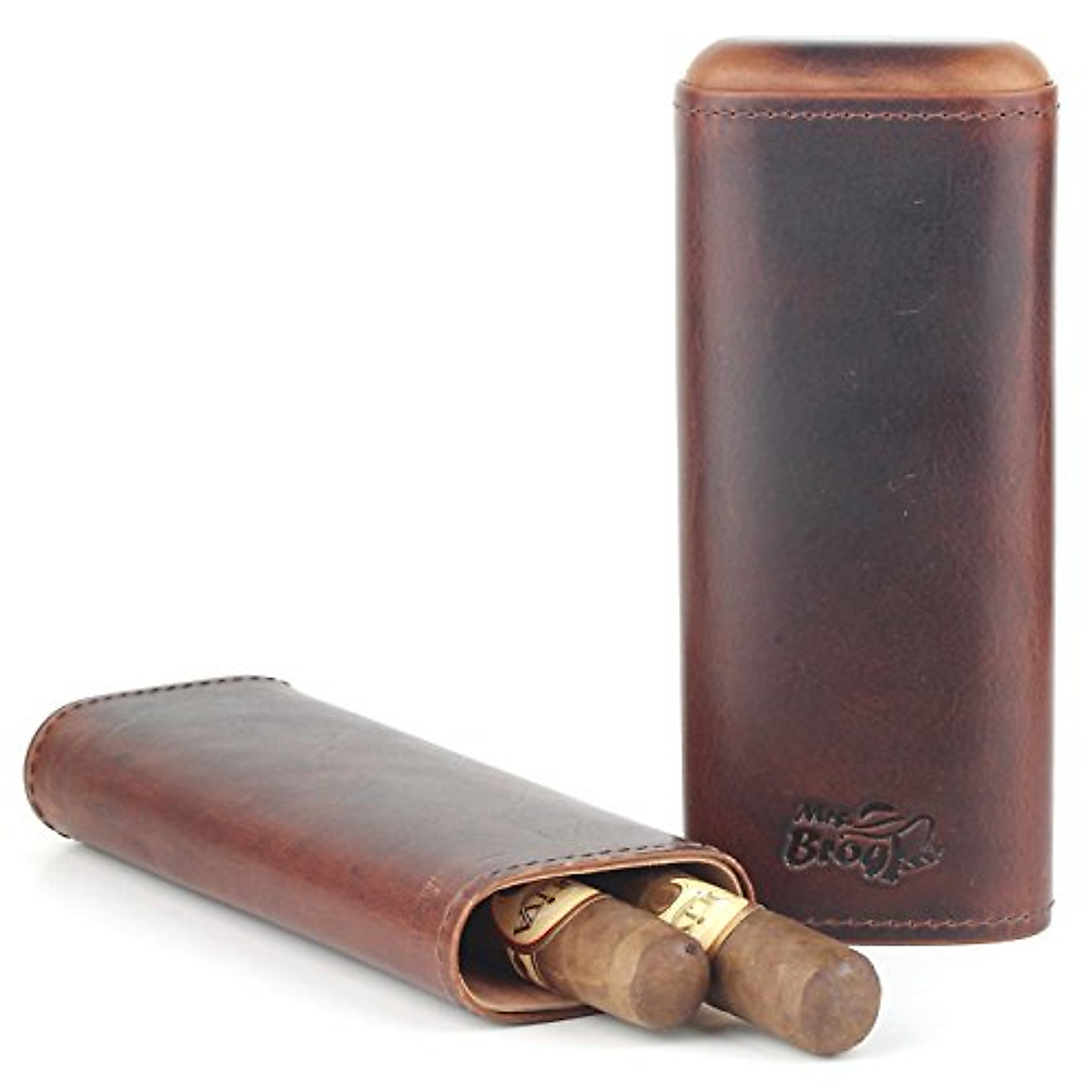 Leather Cigar Case - Two Tone Aniline Leather - [Tan]