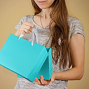 Uceoo Teal Gift Bags Medium Size Teal Gift Bags Turquoise Paper Bags with Handles 24 Pack 8.7 x 3.9 x 7.1" Kraft Bags with Handles Paper Gift Bags Kraft Paper Bags Kraft Paper Shopping Bags Wrapping Bags for Shopping,Grocery,Merchandise,Wedding,Birthdays,