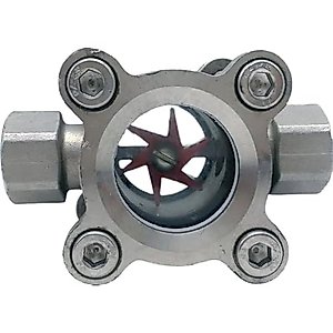 1/2" 3/4" 1" 1-1/4" 1-1/2" 2" BSPT Female 304 Stainless Window Sight Glass Flow Indicator with Impeller Water Oil(1-1/2")