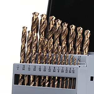 Yougfin Drill Bit Set, M35 HSS Cobalt Drill Bits 21 PCS, 135 Degree Tip, Jobber Length Twist Bits for Hard Metal, Stainless Steel with Indexed Strong Case