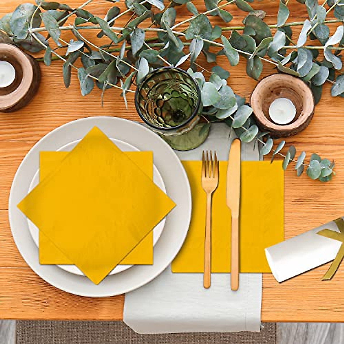Cocktail Napkins 3-ply 80PCS Yellow Beverage Napkin Disposable Paper Cocktail Napkins Dinner Napkins for Birthday Graduation Party Restaurant Bar Picnic