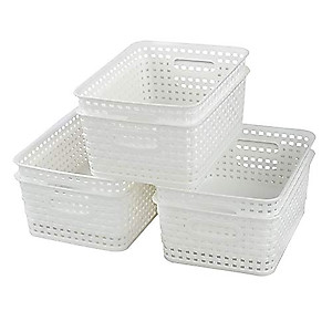 Sosody Plastic Woven Storage Baskets, Small Classroom Baskets, White, 6 Packs