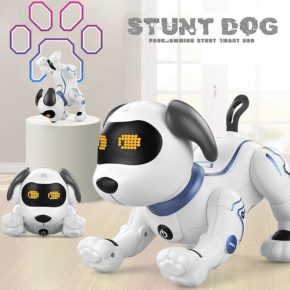 fisca Remote Control Dog, RC Robotic Stunt Puppy Voice Control Toys Handstand Push-up Electronic Pets Dancing Programmable Robot with Sound for Kids Boys and Girls Age 6, 7, 8, 9, 10 Year Old