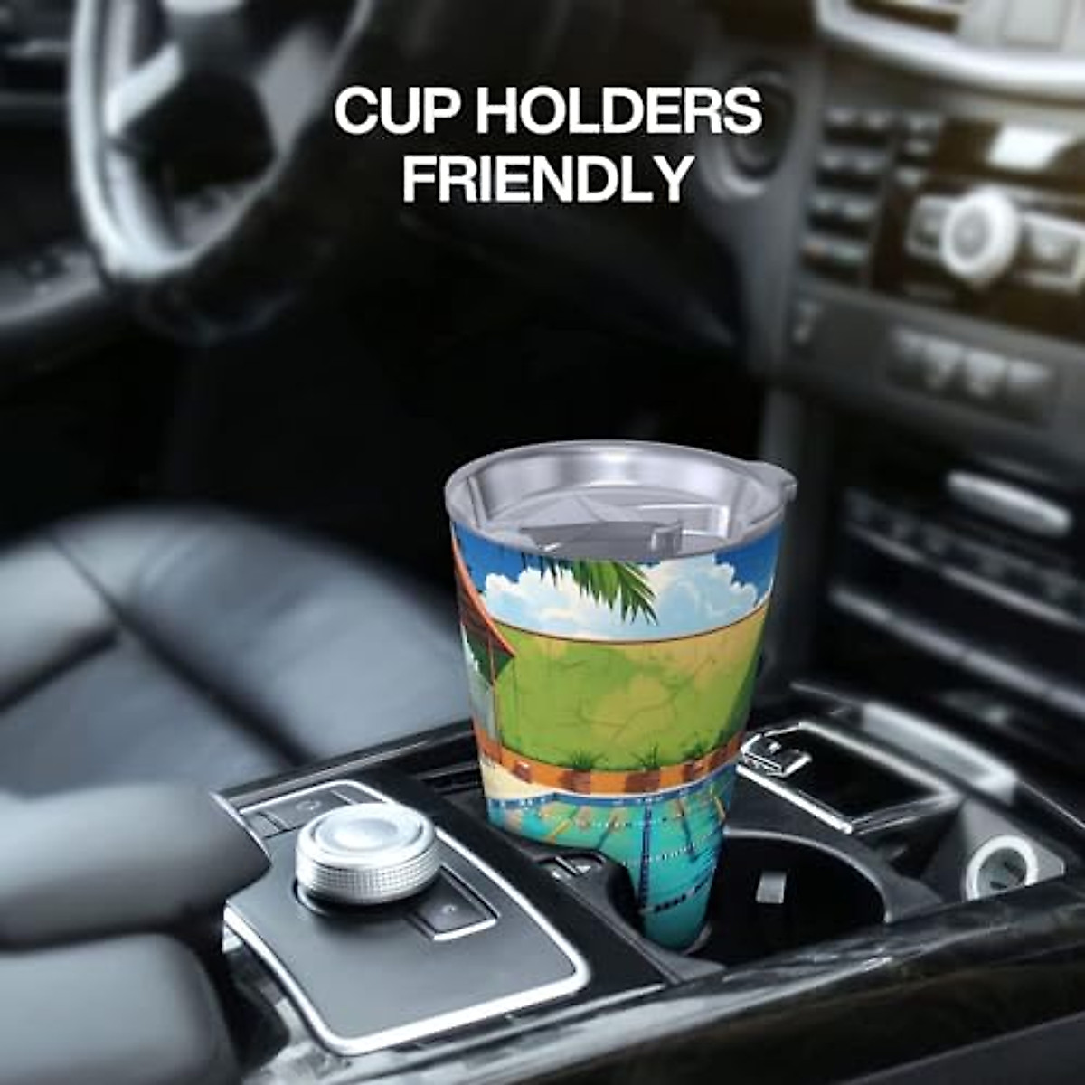 WXZYFP Car cup (single silver rim), can use a straw or drink directly, easy to use.Flamingo and swimming pool