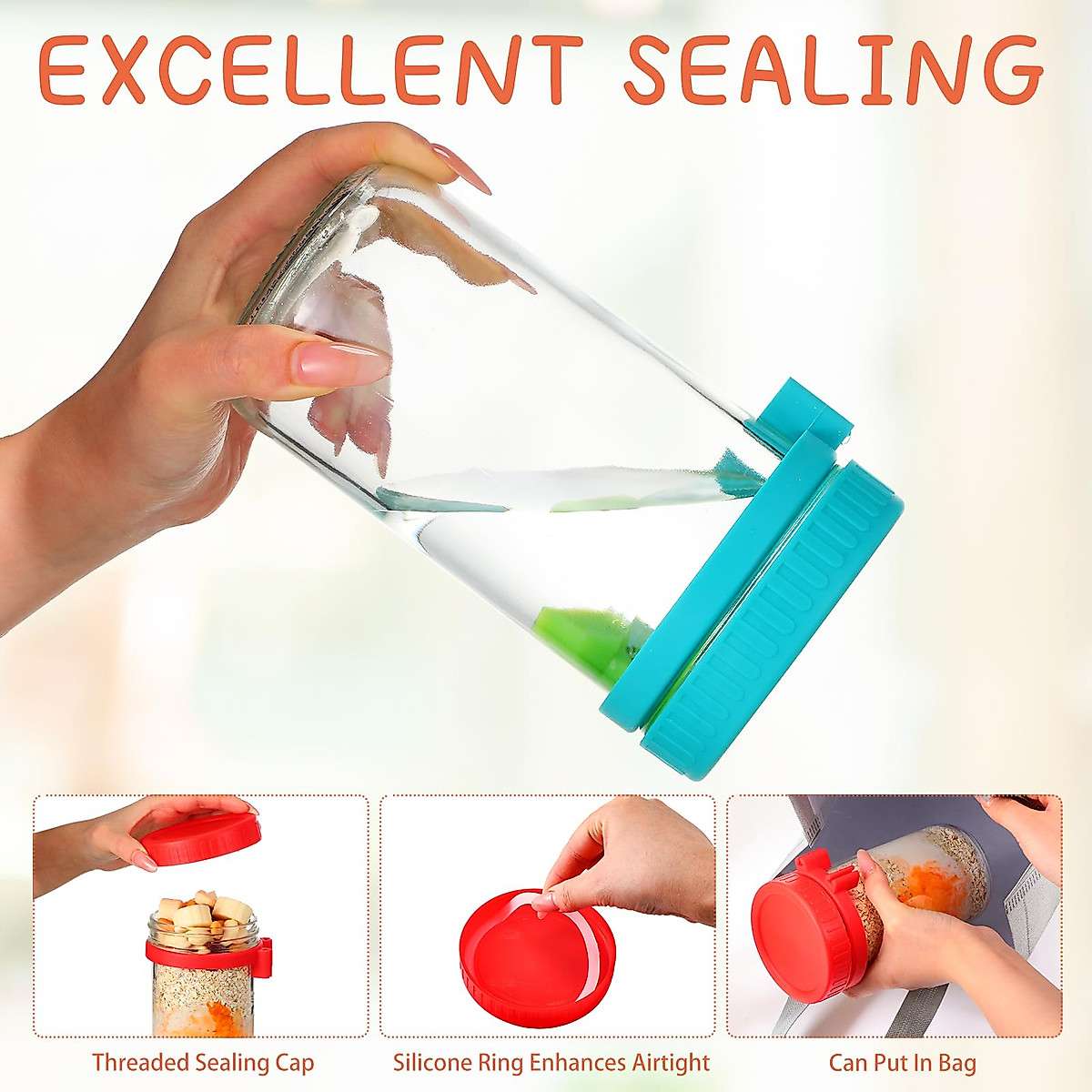 Dandat 6 Sets Overnight Oats Containers with Lids Spoons and Forks 20 oz Glass Mason Jars for Overnight Oats Overnight Oats Jars Large Capacity Airtight Jars for Milk Cereal Fruit Food Storage