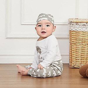 Rarjuiey 3Pcs Newborn Baby Boy Girl Elephant Outfits Long Sleeve Little Peanut Romper Bodysuit+Pants+Hat