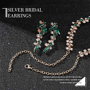 Unicra Bride Necklace Earrings Set Crystal Bridal Wedding Jewelry Sets Rhinestone Choker Necklace Prom Costume Jewelry for Women and Brides (Green)