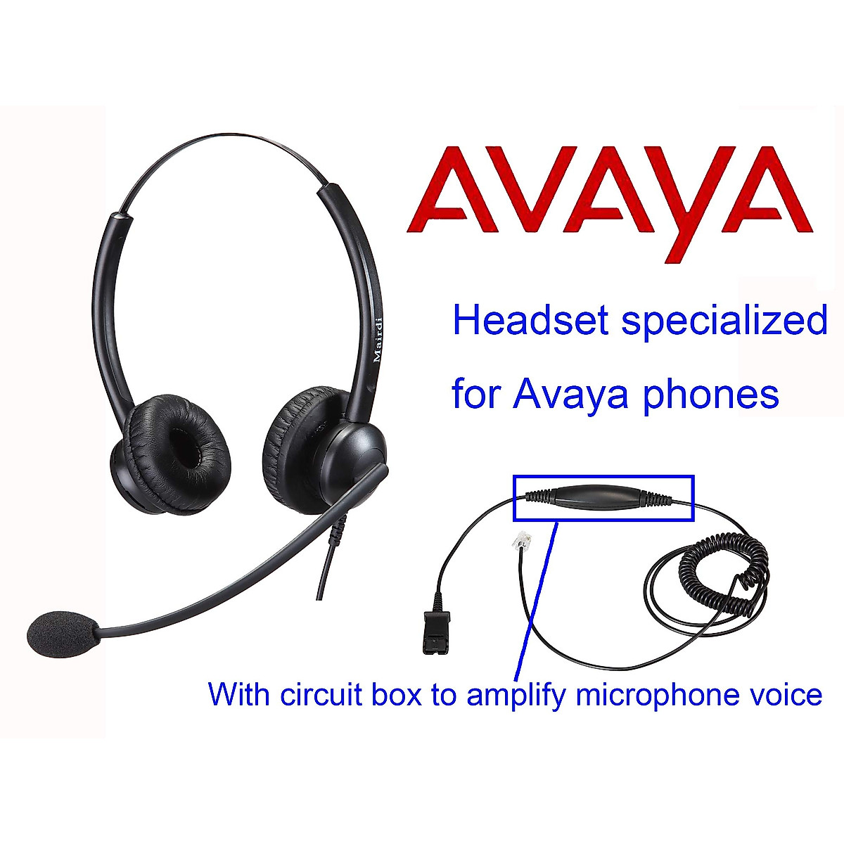 MAIRDI Telephone Headset with Noise Cancelling Microphone & HIS Cable for Avaya IP 1608 1616 9601 9608 9611 9611G 9620 9621 9630 9631 9640 9641 9650 9670 J139