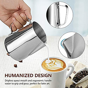 HOOMIL Milk Frothing Pitcher, 12oz/350ml Stainless Steel Steaming Pitcher Barista Milk Frother Cup Jug for Espresso Machine Coffee Cappuccino Latte Art - Silver
