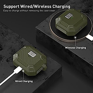 Winproo Armor Airpods 3rd Generation Case Cover with Lock Clip, Military Hard Shell Full-Body Shockproof Protective Case Skin with Keychain for Airpods 3rd Gen [Army Green]